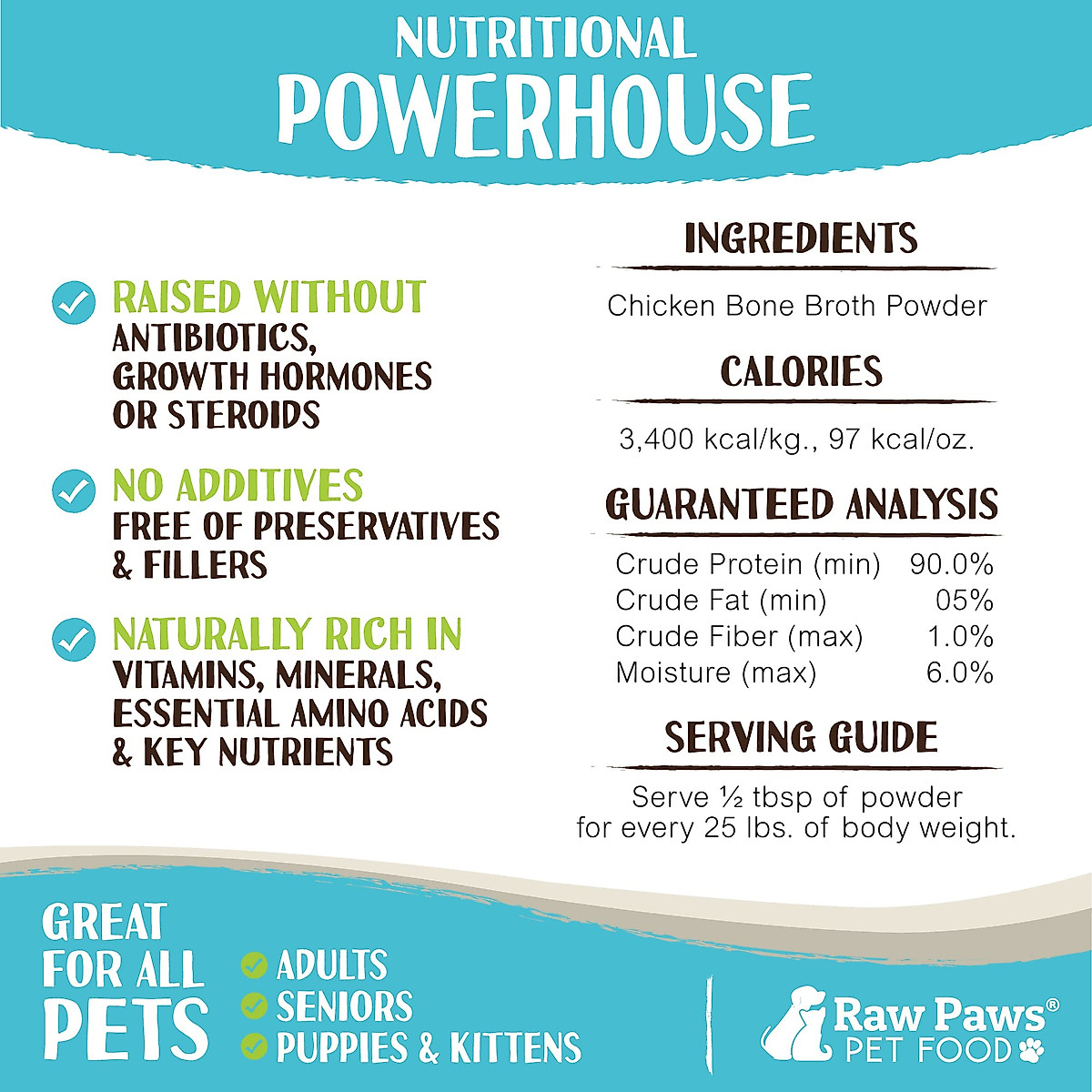Raw Paws Chicken Bone Broth for Dogs & Cats, 6-oz - Made in USA - Dog Food Topper - Bone Broth Protein Powder for Dogs, Powdered Bone Broth for Dogs, Bone Broth for Cats, Dog Gravy Topper for Dry Food