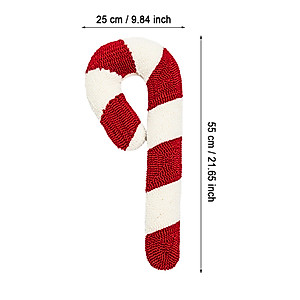 Christmas Candy Throw Pillows Red and White Christmas Decorations Candy Cane Shape Pillows Cute Fluffy Pillows Winter Living Room Bedroom and Sofa Decorations (C)