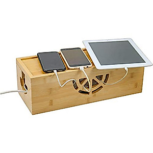 Extra Large Cable Management Box with Lid, Bamboo Cable Box for Cords, Power Strips or Surge Protectors, Hide Loose Wires Behind TVs, Home, Computers, Office Desks by HTB
