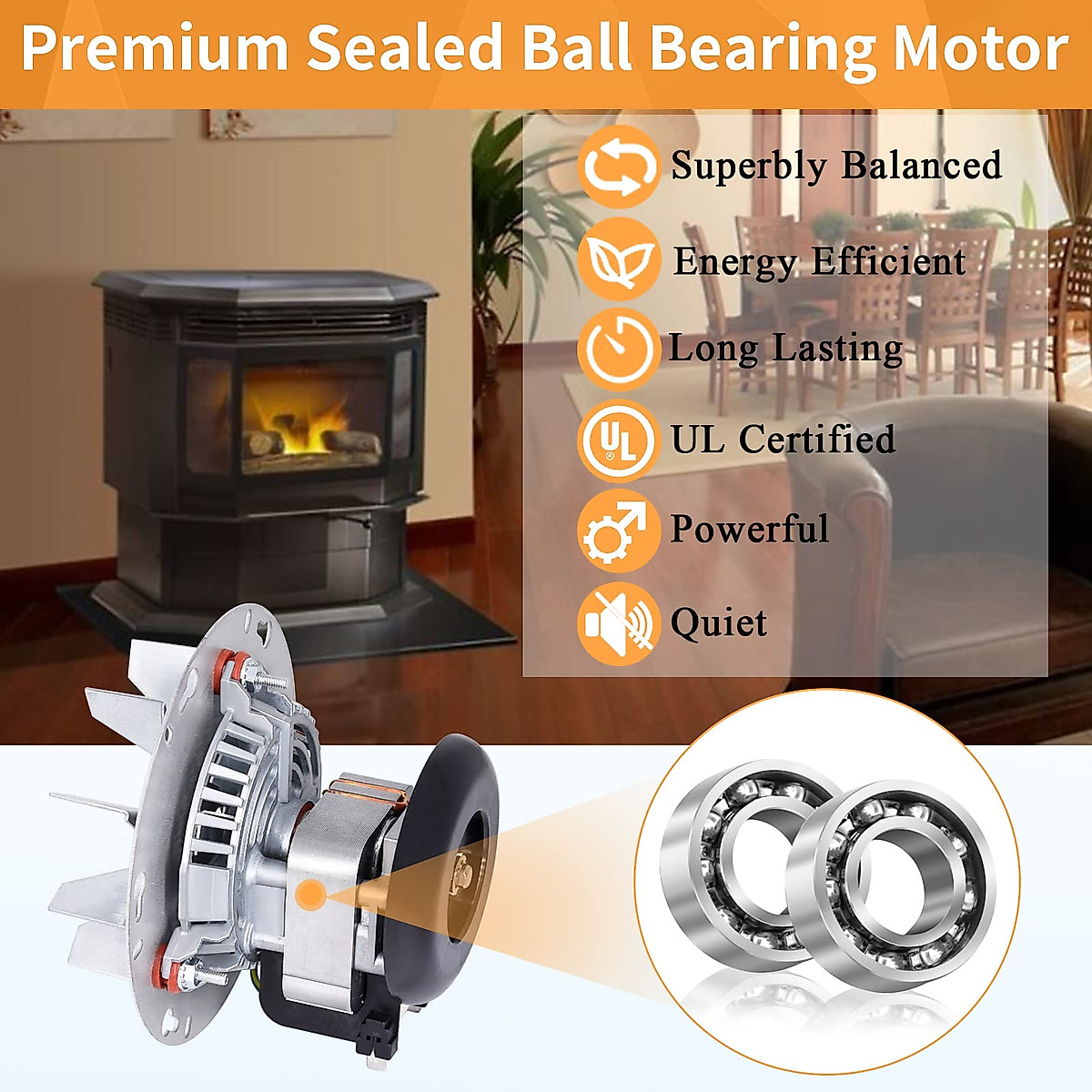 Criditpid Replacement 812-3381 Combustion Blower Motor for Quadra-Fire Classic Bay 1200, Exhaust Blower Fan for Heatilator Eco Choice CAB50, PS35, PS50 Pellet Stoves.(Without Housing)