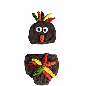 Ufraky Baby Turkey Knitted Crochet Hat Diaper Newborn Infant Photography Prop Costumes(Turkey)