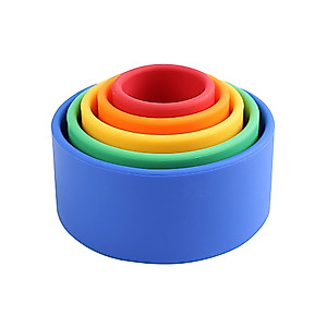 BLUE GINKGO Silicone Stacking Cups – Nesting & Sensory Stacking Toy for Toddlers | Open-Ended Montessori Toy with 5 Cups (Vibrant Colors)