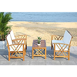 SAFAVIEH Outdoor Collection Fontana Natural/ Beige 4-Piece Conversation Patio Set with Cushions