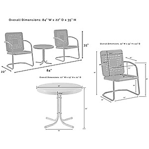 Crosley Furniture KO10019WH Bates 3-Piece Retro Metal Outdoor Seating Set with Side Table and 2 Chairs, White Gloss and White Satin