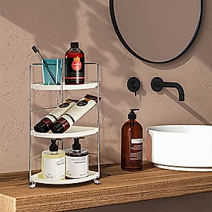 3-Tier Corner Makeup Shelf Organizer, Bathroom Countertop Storage Shelf Cosmetic Organizer Holder Standing Vanity Tray Kitchen Spice Rack, White and Silver