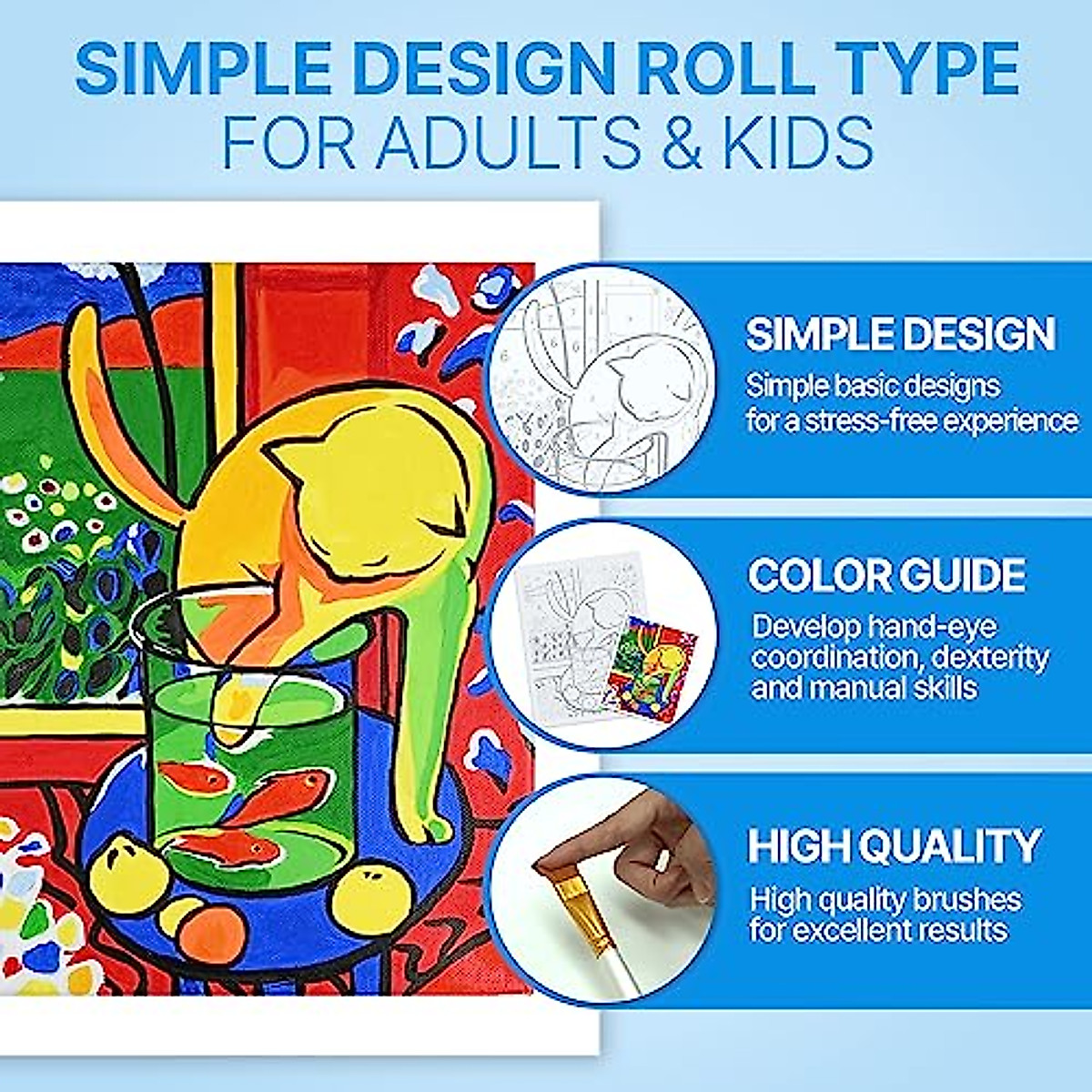 Limebrush DIY Paint by Numbers for Adults Beginner Set - Creative 12"x14.5" Unframed Rolled Canvas Adult Paint by Number Kit with Reusable Brushes, Acrylic Paints – The Cat with Red Fish