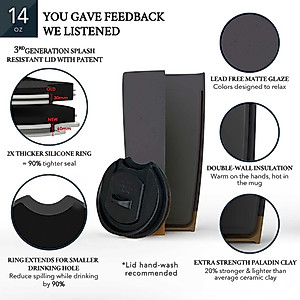 Mora Double Wall Ceramic Coffee Travel Mug with Lid, 14 oz, Portable, Microwave, Dishwasher Safe, Insulated Reusable Tall Cup, Splash Resistant Lid - To Go Tumbler for Car Cup Holder, Nightwaves