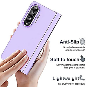 EAXER Compatible with Samsung Galaxy Z Fold 4 Case, Shockproof Plating Lens Hinge Protector Screen Case Cover S Pen Holder with Pen Stylus (Purple)