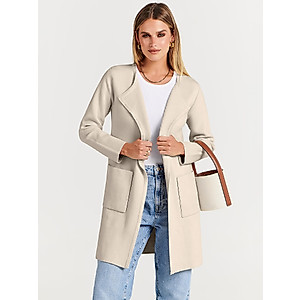 ANRABESS Women's Open Front Knit Lightweight Cardigan Casual Long Coatigan Sweater Lady Jacket Coat 2024 Fall Outerwear Beige Small