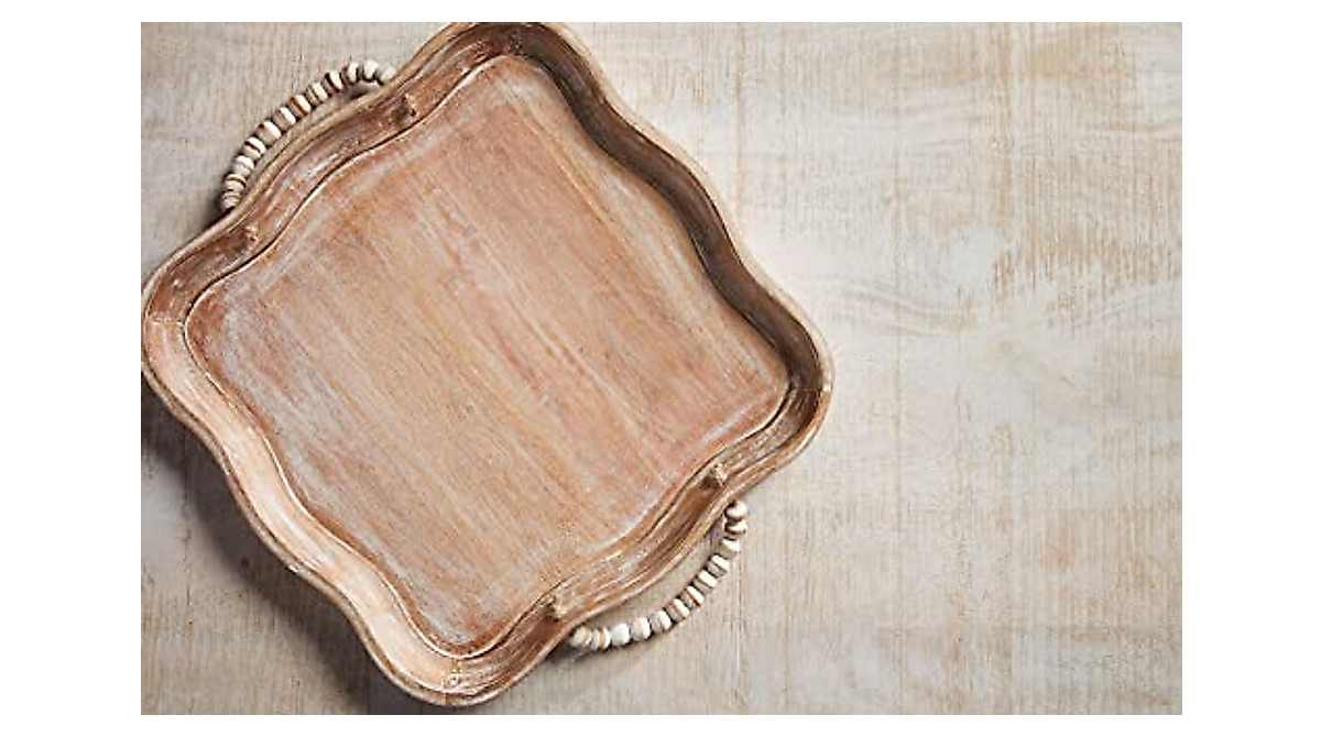Mud Pie 18" Beaded Tray - Elegant Mango Wood Serving & Decor