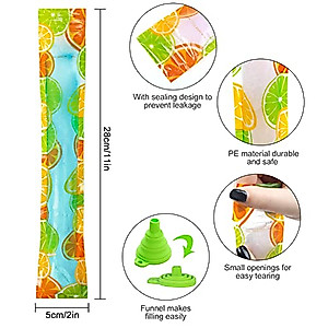 200 Pack Popsicle Bags, Lemon Pattern Ice Pop Bags, 11x2'' Freeze Pop Bags for Kids Adults, Popsicle Molds Bags with Silicone Funnel for DIY Yogurt Tubes, Fruit Smoothies and Summer Ice Party Favors