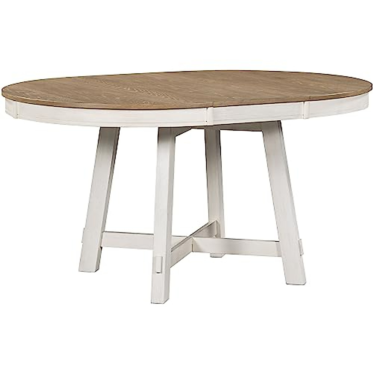 P PURLOVE Round Dining Table, Farmhouse Round Extendable Dining Table with 16" Leaf Wood Kitchen Table (Oak Natural Wood and Antique White)