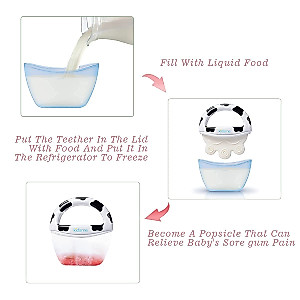 Kidsme Cooling Teething Rings for Babies, Baby Teether for Babies 0-6 Months, BPA-Free Silicone Baby Teething Toys for Breastmilk, Smoothies, Water, Purees, Juice & More