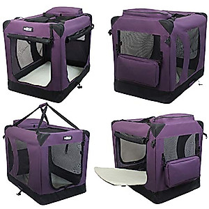 EliteField 3-Door Folding Soft Dog Crate with Carrying Bag and Fleece Bed (2 Year Warranty), Indoor & Outdoor Pet Home (42" L x 28" W x 32" H, Purple)