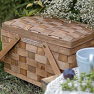 Picnic Basket with Folding Handles, Wooden Hamper Wedding Bread Display Picnic Basket Prop with Lid (Coffee)