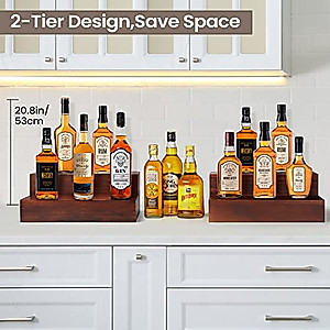 B4Life Liquor Bar Bottle Display Shelf, 2 Tier Real Wood Bar Shelves for Liquor Bottles, Bar Shelf for Liquor, Liquor Shelf for Home Bar Liquor Shelves Bottle Display (2 Pack)