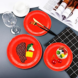 HSPAIDYP 50Pcs Red Party Supplies Red Paper Plates 7" Red Retro Dessert Plates Solid Red Christmas Plates for Solid Red Theme Wedding Bridal Baby Shower Red New Year Party Birthday Party Decor