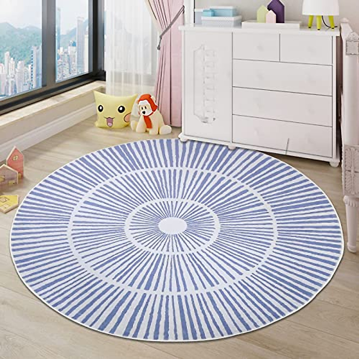 Lacomfy Modern Abstract Rug 5.2Ft Round Contemporary Area Rug Bedroom Rug Living Room Carpet Floor Rug Nonskid Soft Sherpa Rug for Dorm Dressing Room Decor Circle Play Mat for Kids, Blue