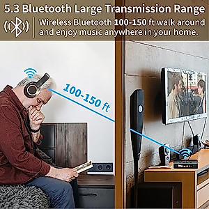 cwuiga Wireless Headphones for TV Watching with Bluetooth 5.3 Transmitter 100 Ft Long Range 35 Hours No Delay Over-Ear Television Headphones Wireless for Seniors Digital 3.5mm AUX RCA Optical Coaxial