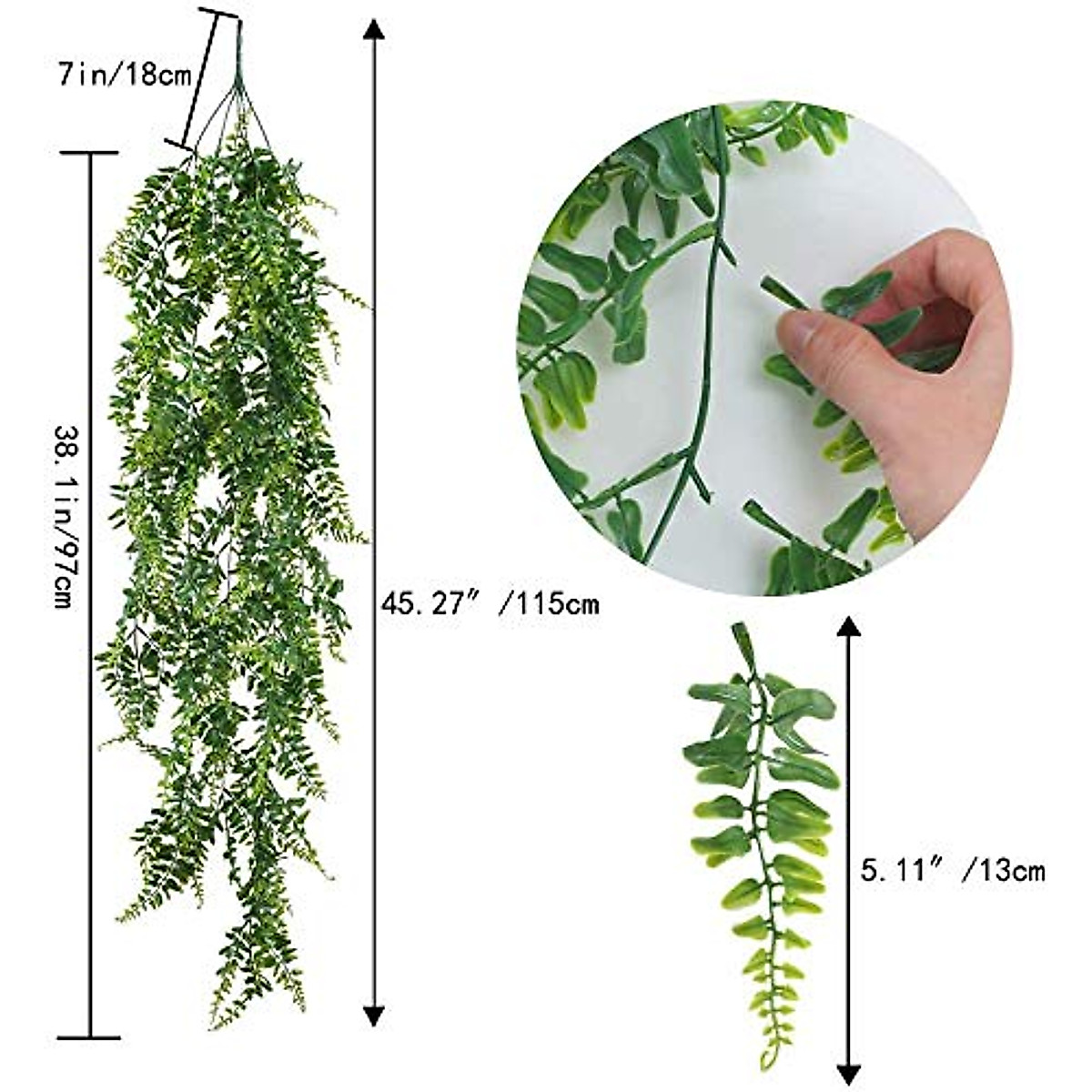 XHXSTORE 3.77 Ft Long Artificial Hanging Plants 2pcs Boston Ferns Faux Ivy Vines UV Resistant Outdoor Plastic Plants for Summer Garden Indoor Home Wall Party Garland Office Decor