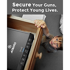 AINIRO Gun Safe for Pistols - Biometric Gun Safe for Handgun with Fireproof Document Bag, Quick-Access Gun Lock with Fingerprint Identification or Key Pad, Firearm Storage Home Bedside Nightstand Car