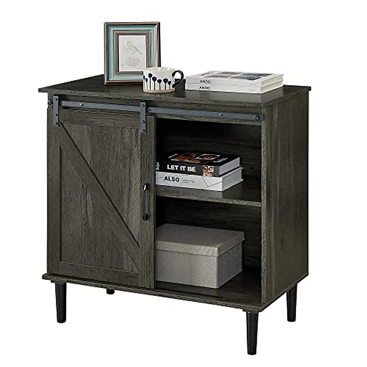 IRCPEN Sideboard Buffet Storage Cabinet, Small Accent Cabinet with Barn Door, 31.5" Cupboard Sliding Barn Door Kitchen Cabinet with Shelves for Bar, Living Room,Dining Room, Hallway (Dark Grey)