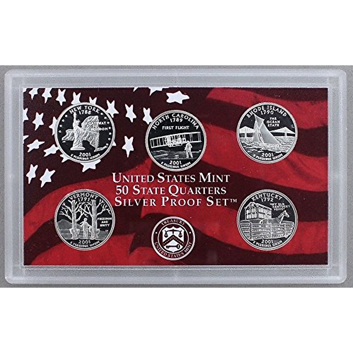 2001 S U.S. Mint 10-coin Silver Proof Set - OGP box & COA Proof