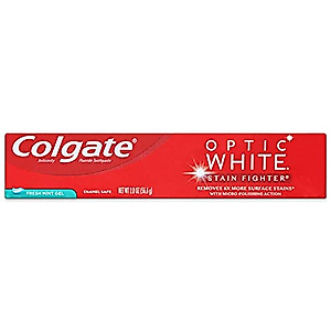 Colgate Optic White Toothpaste, Stain Fighter, Fresh Mint Gel, Travel Size 2.0 oz (Pack of 2)