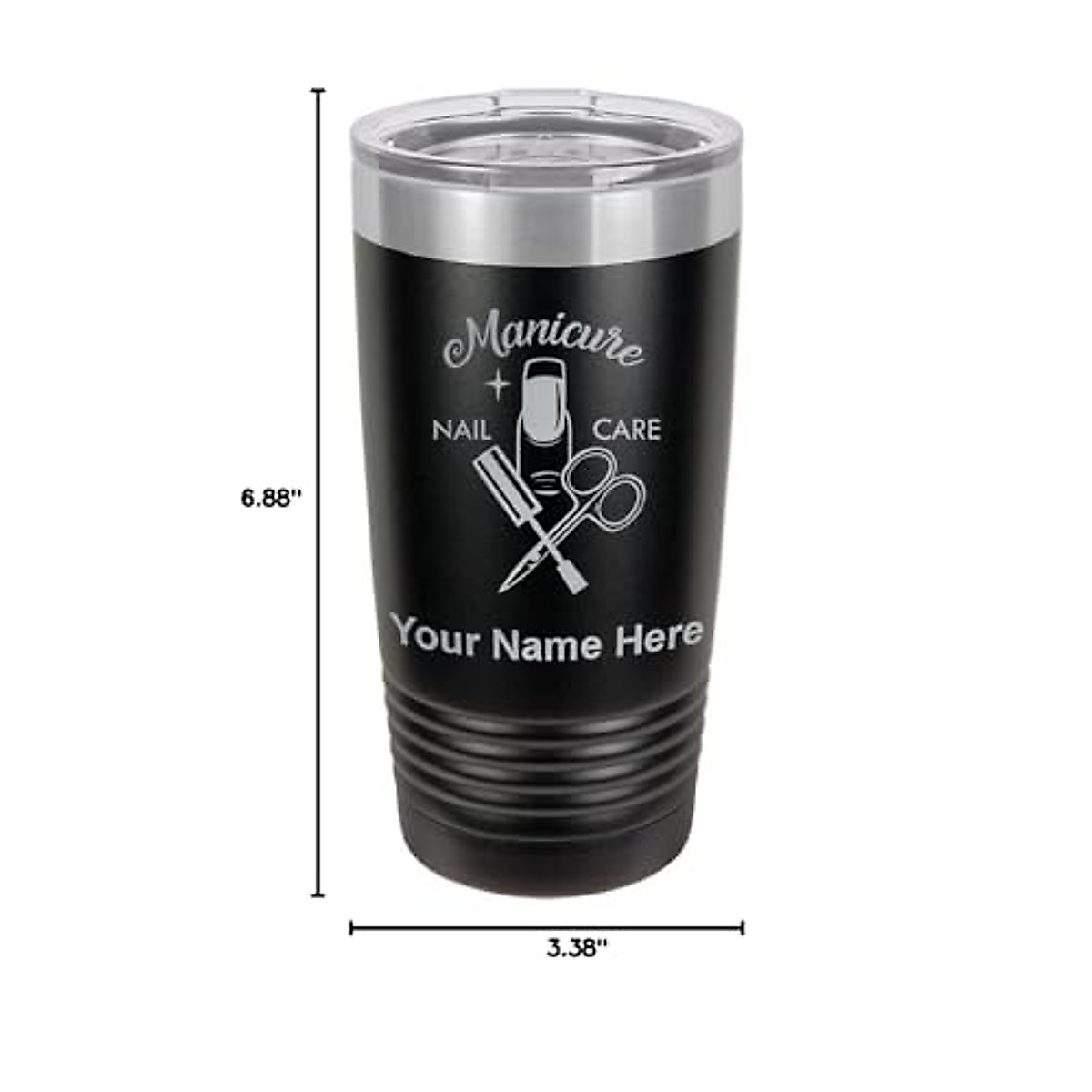 LaserGram 20oz Vacuum Insulated Tumbler Mug, Manicure, Personalized Engraving Included (Black)