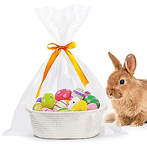 Pro Goleem 3-Piece Small Woven Basket with Gift Bags and Ribbons, Different Size Baskets for Gifts Empty, Easter Baskets Empty, Rope Basket for Storage, 12"X 8" X 5" Baby Basket with handles, White