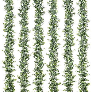 Lvydec 6 Pack Artificial Eucalyptus Garland, Fake Eucalyptus Greenery Garland Wedding Backdrop Arch Wall Decor, 6 Feet/Strand Fake Hanging Plant for Table Festival Party Decoration