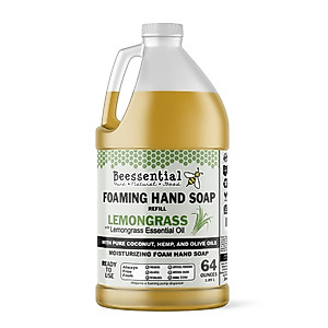 Beessential All Natural Bulk Foaming Hand Soap Refill, 64 oz Lemongrass | Made with Moisturizing Aloe & Honey - Made in the USA