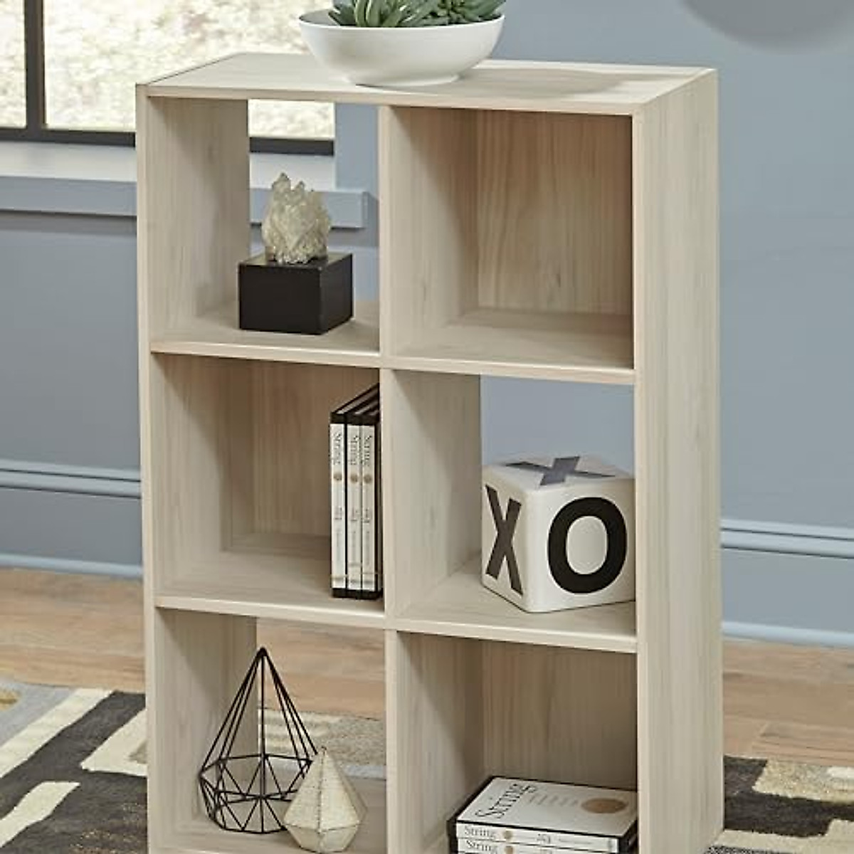Signature Design by Ashley Socalle Modern 6 Cube Storage Organizer or Bookcase, Whitewash