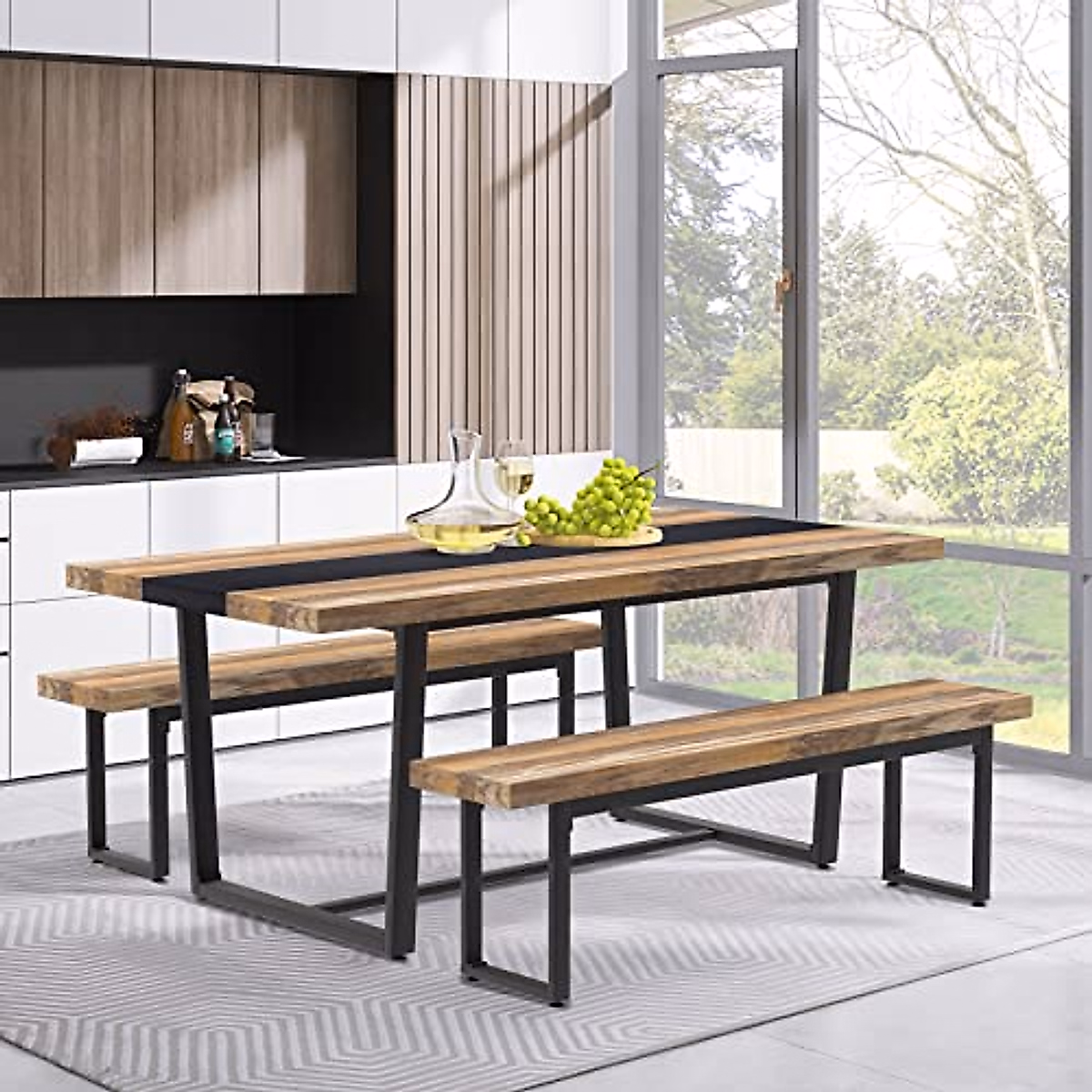 STHOUYN 71" 6ft Large Dinner Table for 6 8 Seat Dining Room Table, Rectangular Farmhouse Modern Kitchen Long Black & Brown Industrial Conference (Brown)