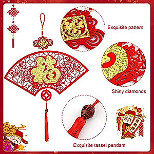 HOWAF Chinese New Year Decoration 2023- Fu Character Garland Red Lantern Garland, Lunar New Year Red Window Stickers, Red Envelope, Lion Hanging Card, New Year Eve Party Decoration Supplies, Pack of 54