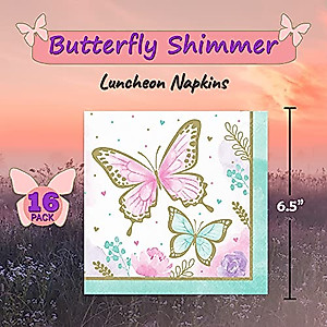 Creative Converting Butterfly Shimmer Dinnerware | Table Cover, Dinner Plates, Butterfly Shape Plates, Napkins, Cups | Girl Birthday Parties, Princess Fairy Garden, Showers & Teas