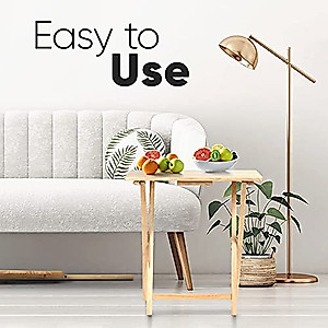 PJ Wood Folding TV Tray Table & Snack Table with Storage Rack, Natural - 5 Piece Set