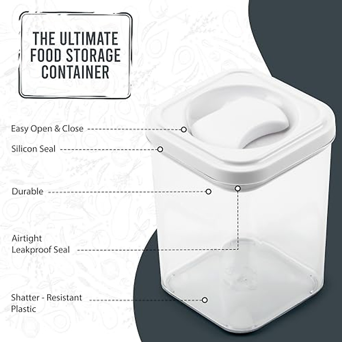 Everyday Solutions Airtight Food Storage Containers with Lids - Crystal Clear San Body Containers for Organizing Kitchen - Easy to Open/Close Lids with Ergonomic Knob Design - 1.1 QT