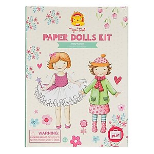Tiger Tribe: Paper Dolls Kit - Vintage - Design & Dress 2 Paper Dolls, Includes Clothes You Color in, Colored Clothes, Stickers & Colored Pencils