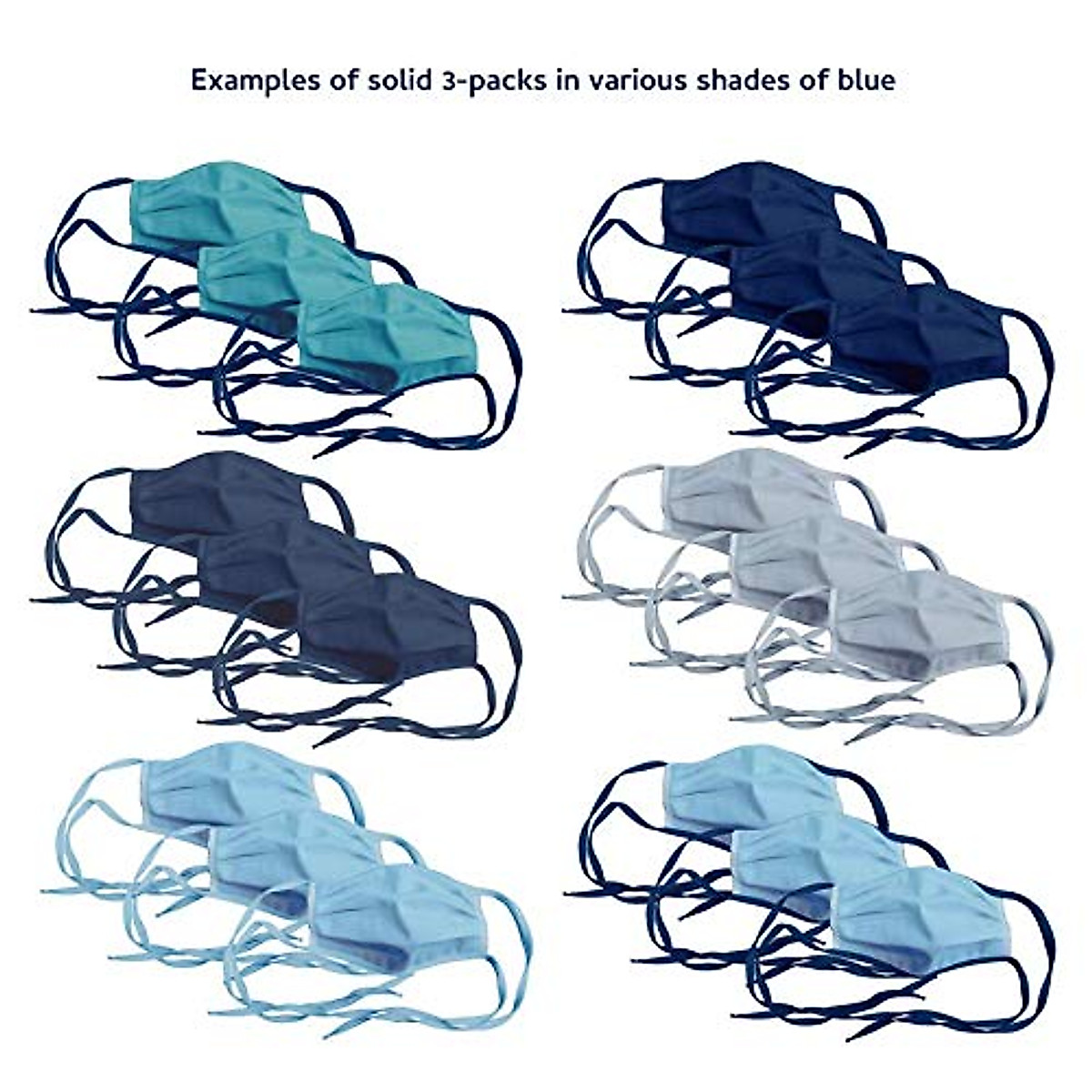 Adjustable Cotton Blend Face Cover 3-Pack, Blue Twill, 65% Poly Blend - Assorted Blue, 5 in x 4.5 in x 0.5 in (226673)