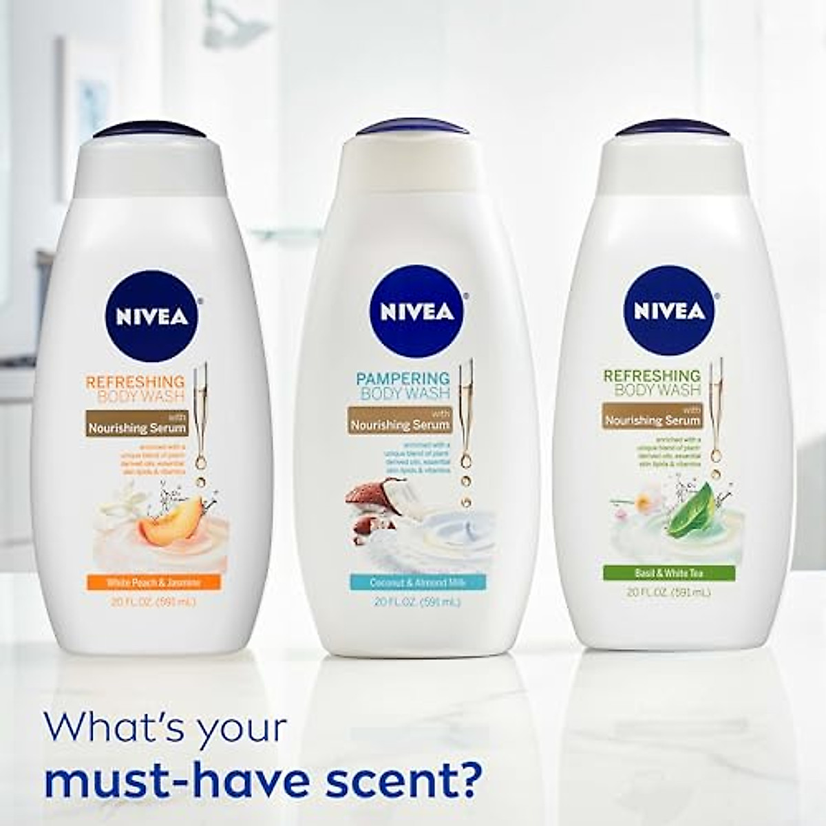 NIVEA Basil and White Tea Body Wash with Nourishing Serum, 20 Fl Oz Bottle