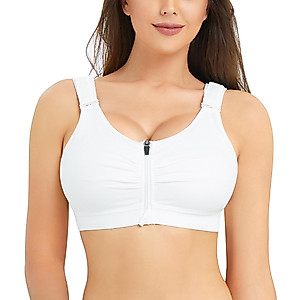 BRABIC Zip Front Closure Everyday Bra for Women Post Surgery Compression Support with Adjustable Straps Wirefree (Medium, White)