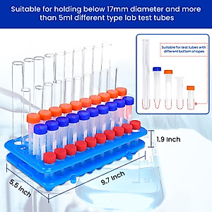 Lab Test Tube Holder Rack Plastic Tube Holder with Silicone Fixing pad centrifuge Tube Stand Rack for 5ml 10ml 15ml(1, Blue, 1pcs 9.7In*5.5In* 1.9In)
