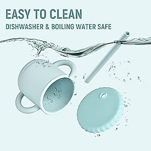 Veskaoty Silicone Cups with Lids, Straws and Handles for Toddlers and Babies. Spill Proof, Non-Slip, Unbreakable Training Cups for Little Kids, 10 oz (Pink)