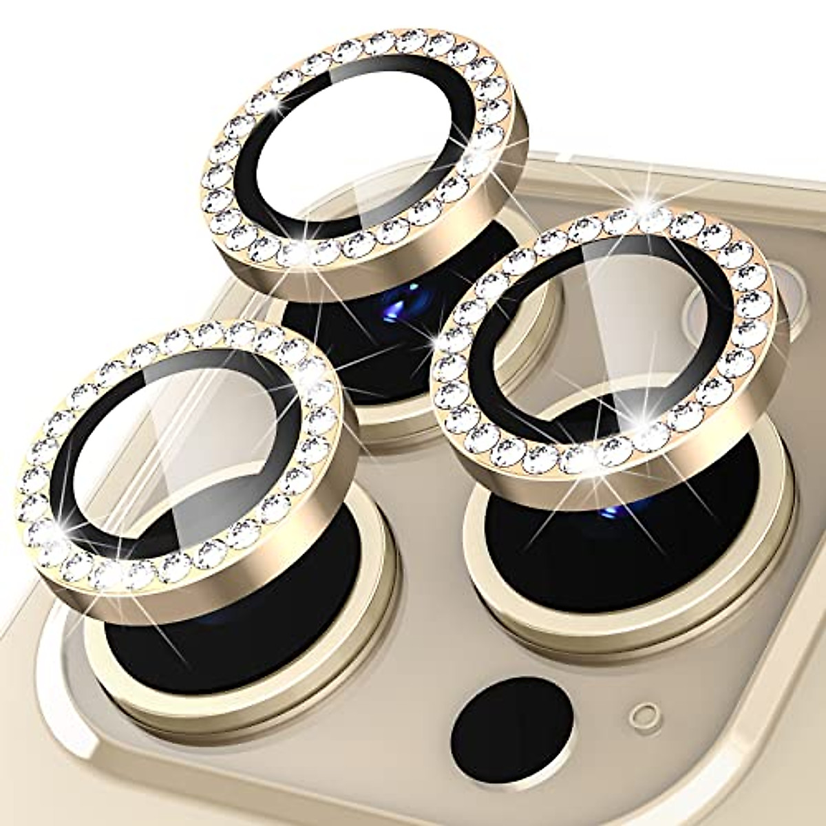 Suoman 3-Pack Diamond Camera Cover Circle Tempered Glass for iPhone 12 Pro Max Lens Protector, for iPhone 12 Pro Max 6.7 inch [Not Affect Night Shots] - Diamonds-Gold