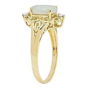 Gin & Grace 14K Yellow Gold Natural Opal & Diamond (I1,I2) Engagement Propose Promise Ring for Women
