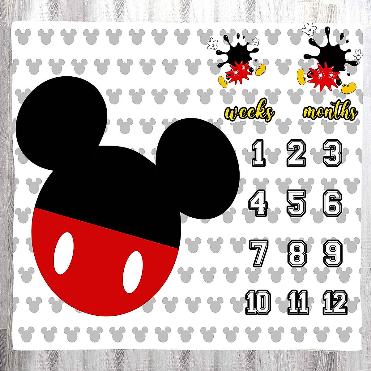 LYLYCTY Baby Monthly Milestone Blanket for 1 to 12 Months Baby, Cartoon Mouse Blanket for Baby Pictures Personalized, Includes Wreath and Frame 48"x40" BTZYLY38