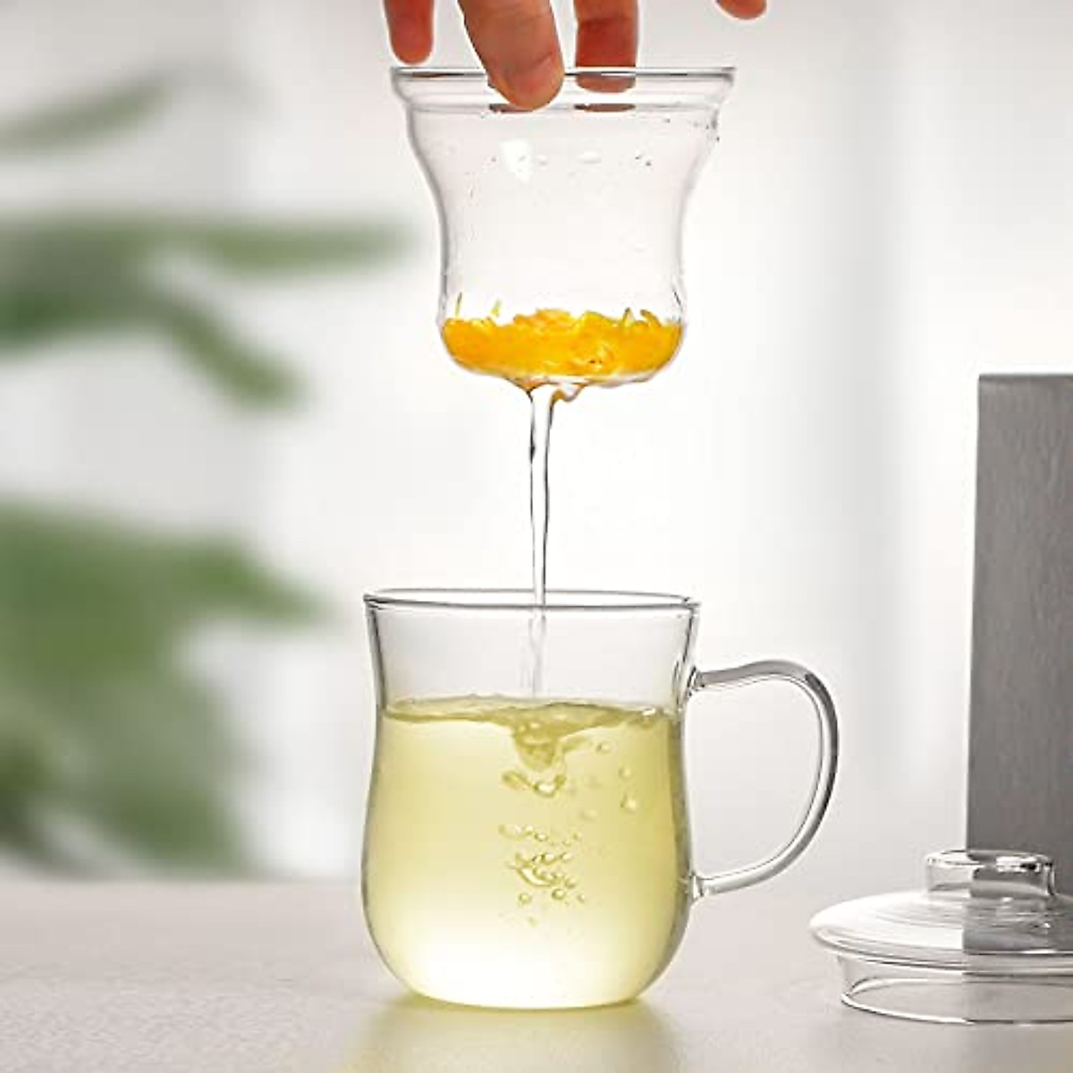Kendal Tea Cup with Infuser and Lid, Clear Glass Mug 10 oz 300ml