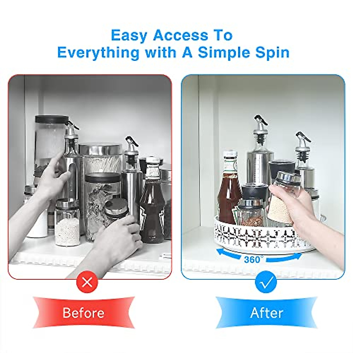 MIHIRO Metal Lazy Susan Organizer, Rotating Tray, Lazy Suan Turntable for Cabinet, Kitchen Countertop Spice Organizer, Lazy Susan for Dining Table with Non-Slip Pad (11''+12'', White)