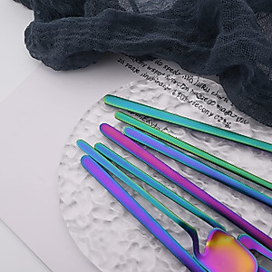 Uniturcky 28pcs Flatware Cutlery Set for 4, Matte Rainbow Silverware Set with Long Handle Spoon/Teaspoon/Fruit Fork, Tableware Eating Utensils Set, Satin Finish & Dishwasher Safe